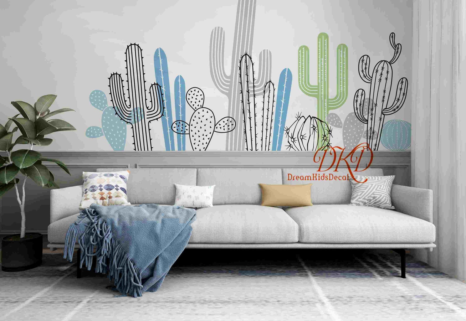 Cactus Wall Decals Nursery Wall Decals Large Wall Mural | Etsy