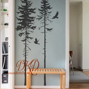 Pine Tree Wall Decal Kids Room Wall Sticker, Tree With Birds, Pine Tree ...