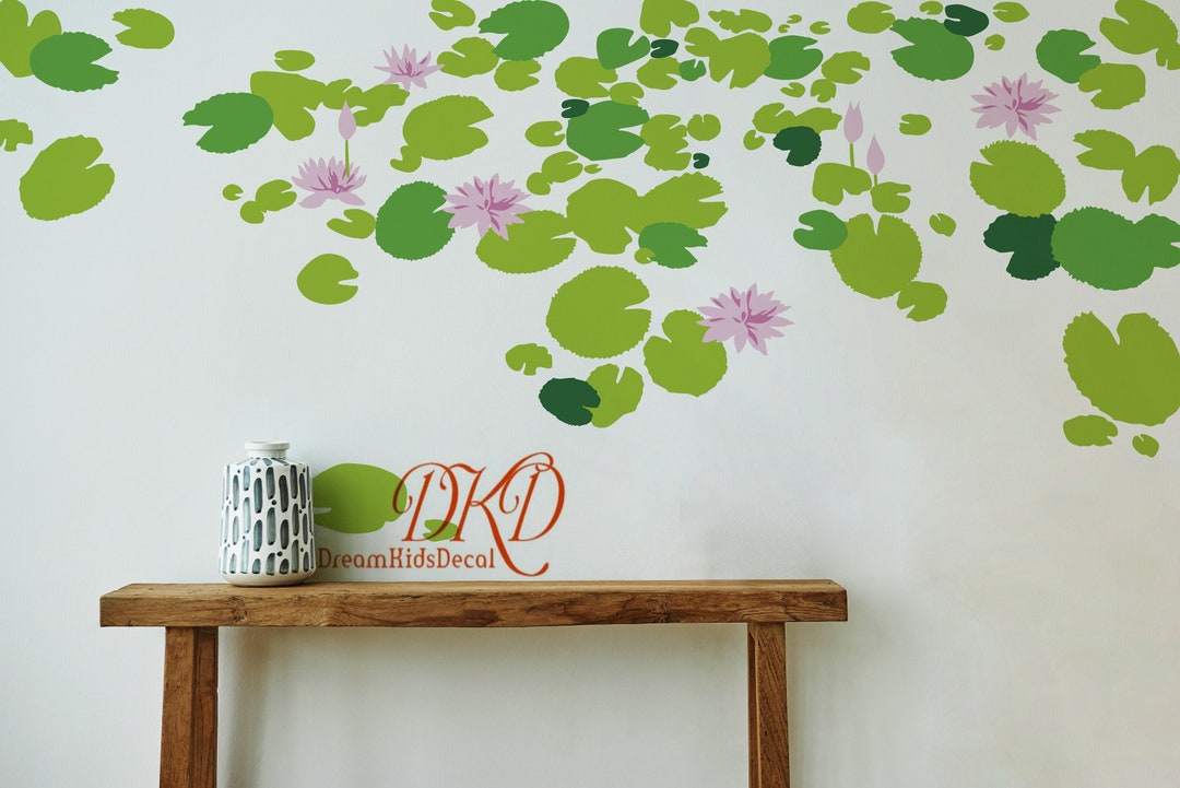 Lotus Flower Wall Decal Asian Lotus Leaf Pond Wall Stickers, Water Lily ...