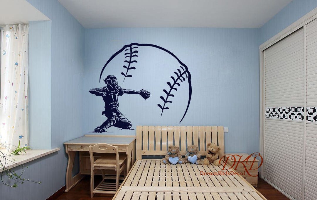 Baseball Decal, Baseball Wall Decal, Vinyl Decal Baseball Wall Art Kids ...