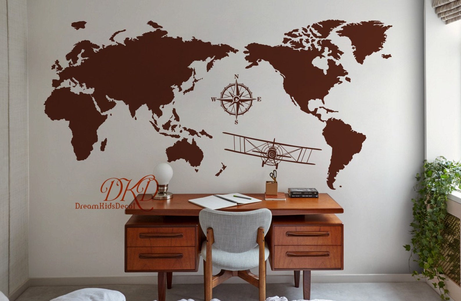 Large World Map Decal Compass Wall Decal Airplane Wall - Etsy