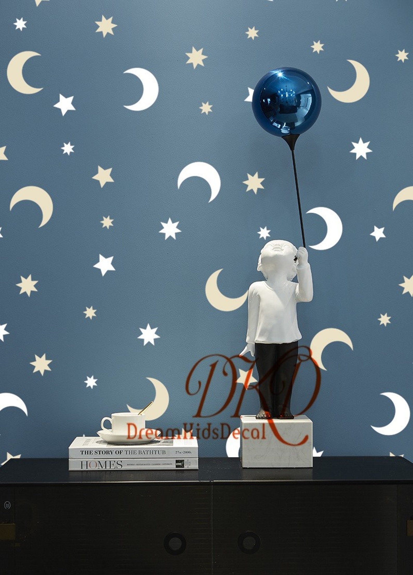 Moon With Stars Sticker, Half Moon Decal for Nursery, Accent Wall ...