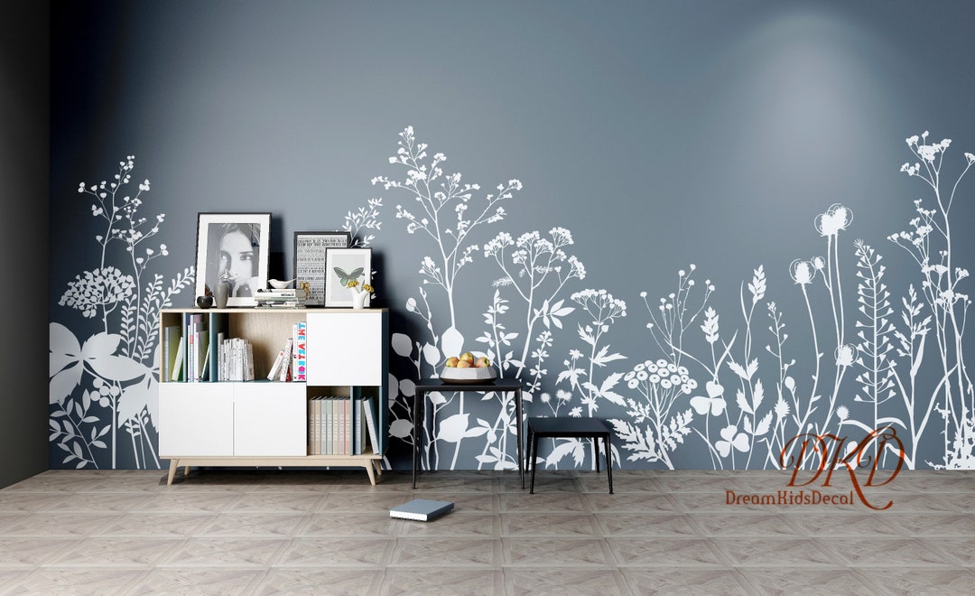 Plant Wall Decal Border, Room Border Decal, Nature Wall Mural Flower ...