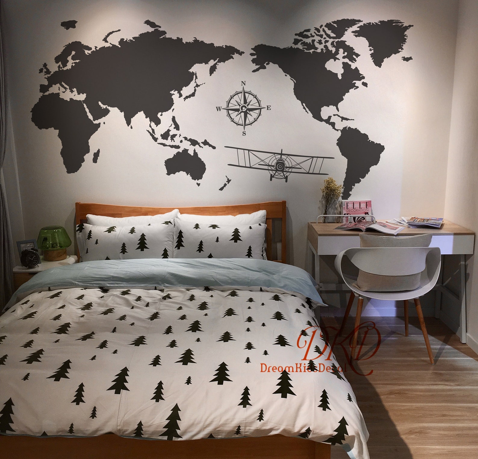 Large World Map Decal Compass Wall Decal Airplane Wall - Etsy