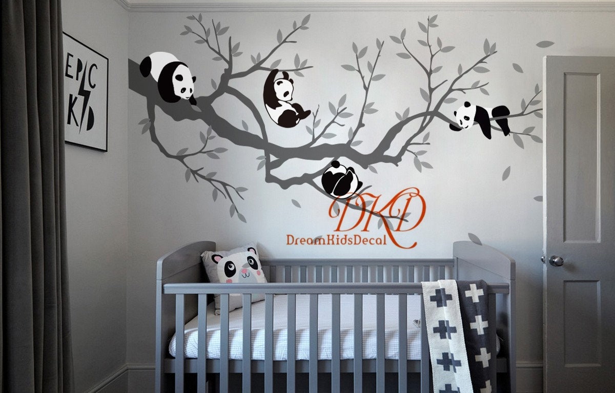Tree With Panda Wall Decal for Kids Room, Panda Wall Sticker for ...