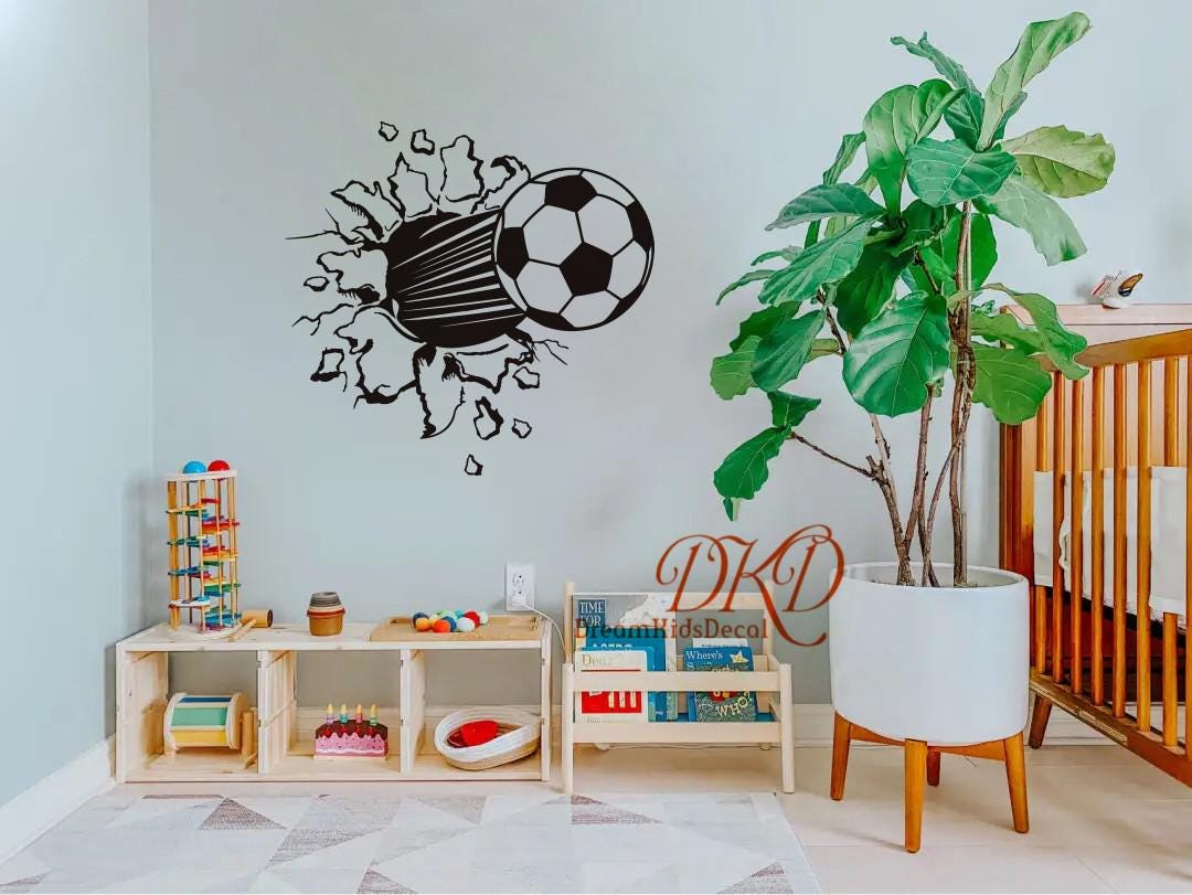 Soccer Ball Busting Out Wall Decal Wall Stickers Football Nursery Wall ...