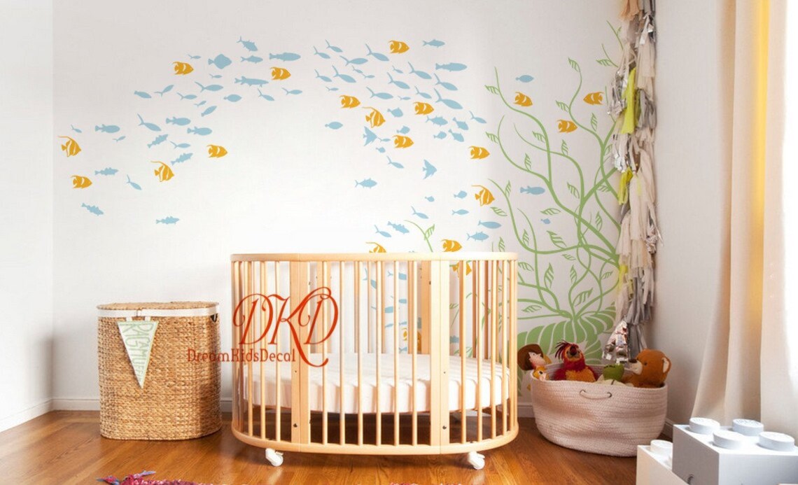 School Fish Wall Decal for Nursery Kids Room Bathroom Decor, Rainbow ...