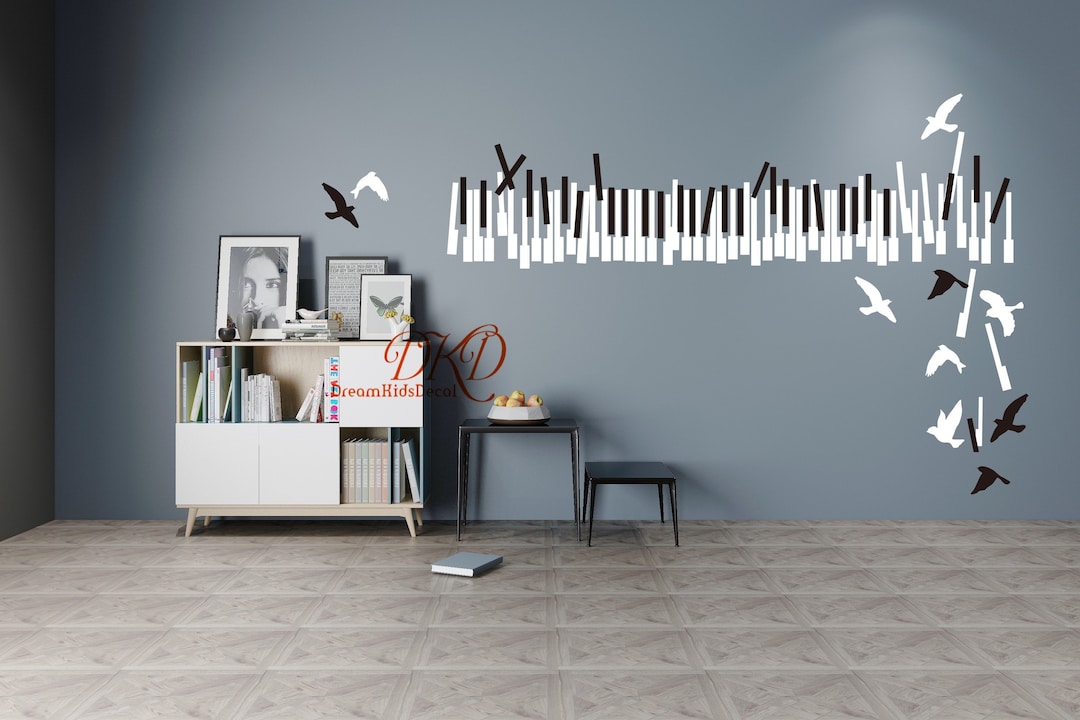 Musical Ornament With Piano Keys and Birds Music Wall Decal Graphic ...