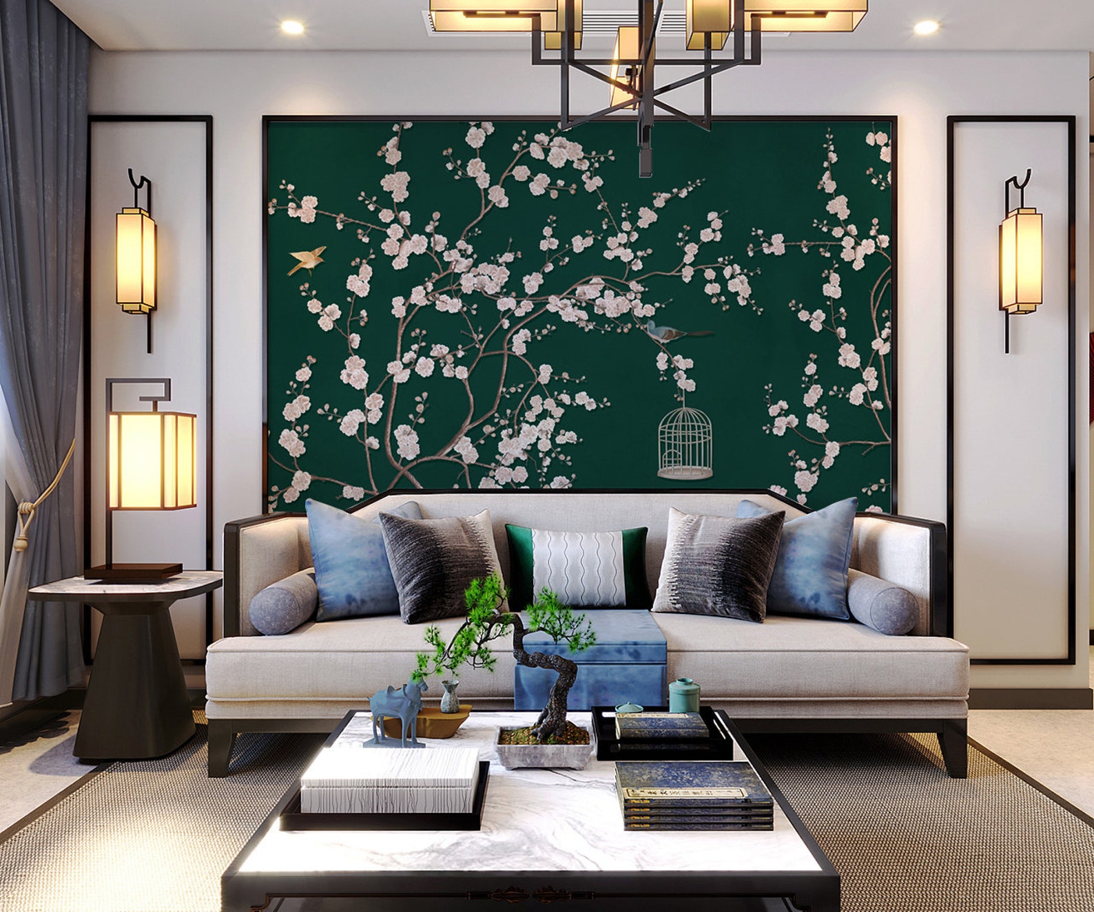 Chinoiserie Wallpaper Tree Branch and Birds Removable Floral - Etsy