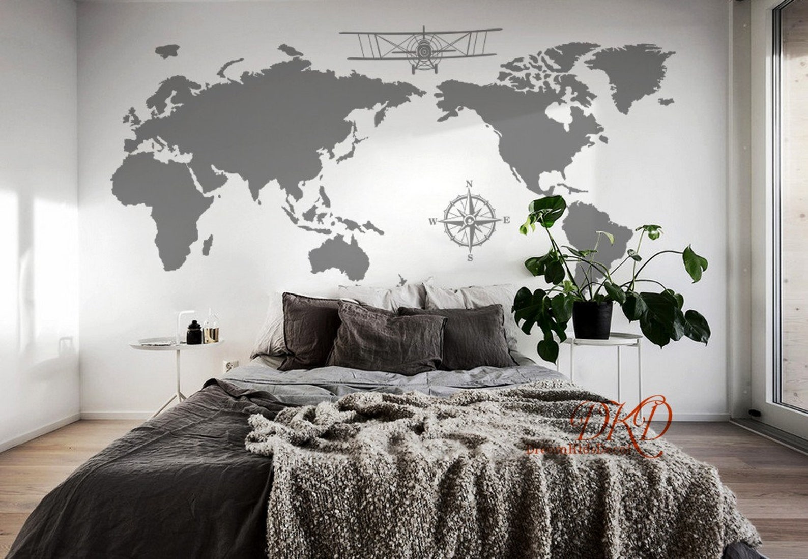Large World Map Decal Compass Wall Decal Airplane Wall - Etsy