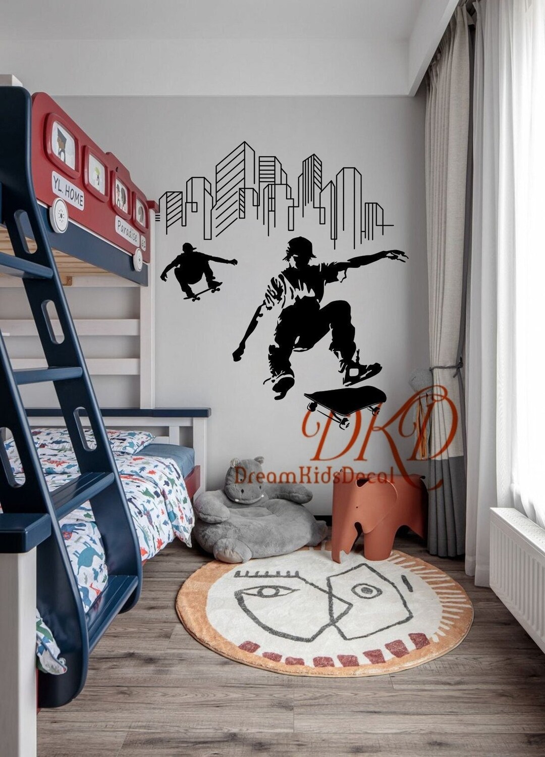 Sports Wall Decal, Skateboard Wall Decal, City Skyline Silhouette ...