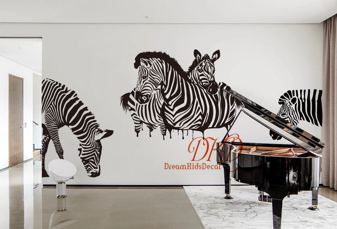 Zebra Wall Decal, Jungle Safari African Zebra Wall Sticker, Zebra in ...