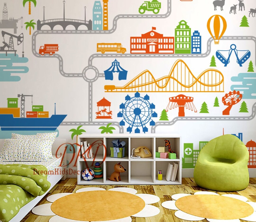 Transportation Wall Decal, City Construction Transportation System for ...