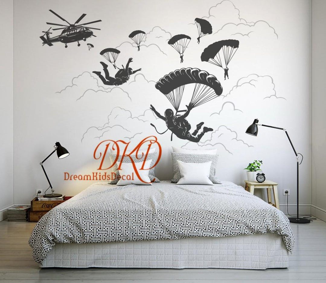 Military Wall Decal Boys Room Army Helicopter Clouds Decal Nursery Wall Decal-bucket of Soldiers ...
