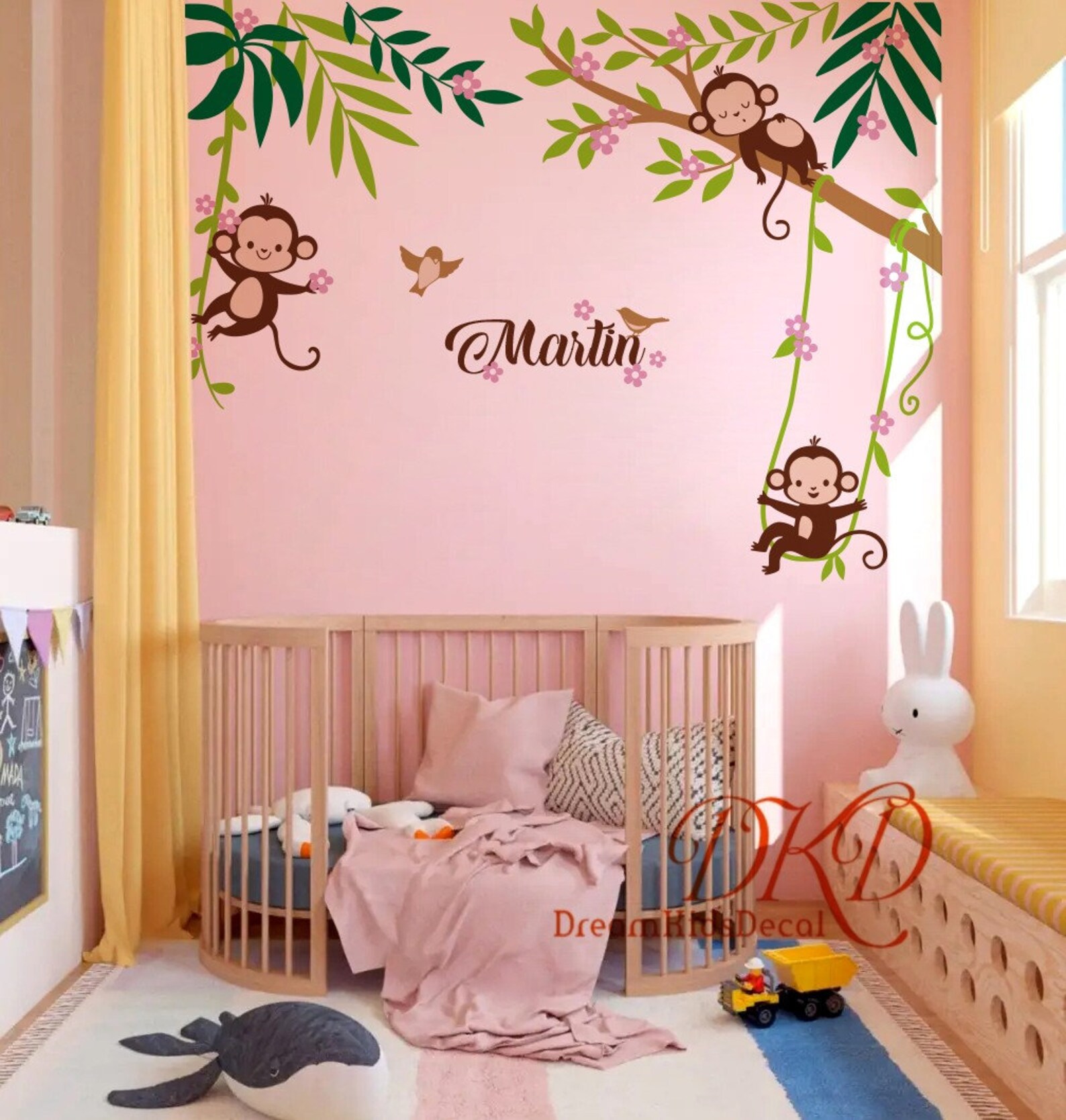 Monkey Tree Wall Decal, Jungle Monkey Tree Kids Room Wall Decal ...