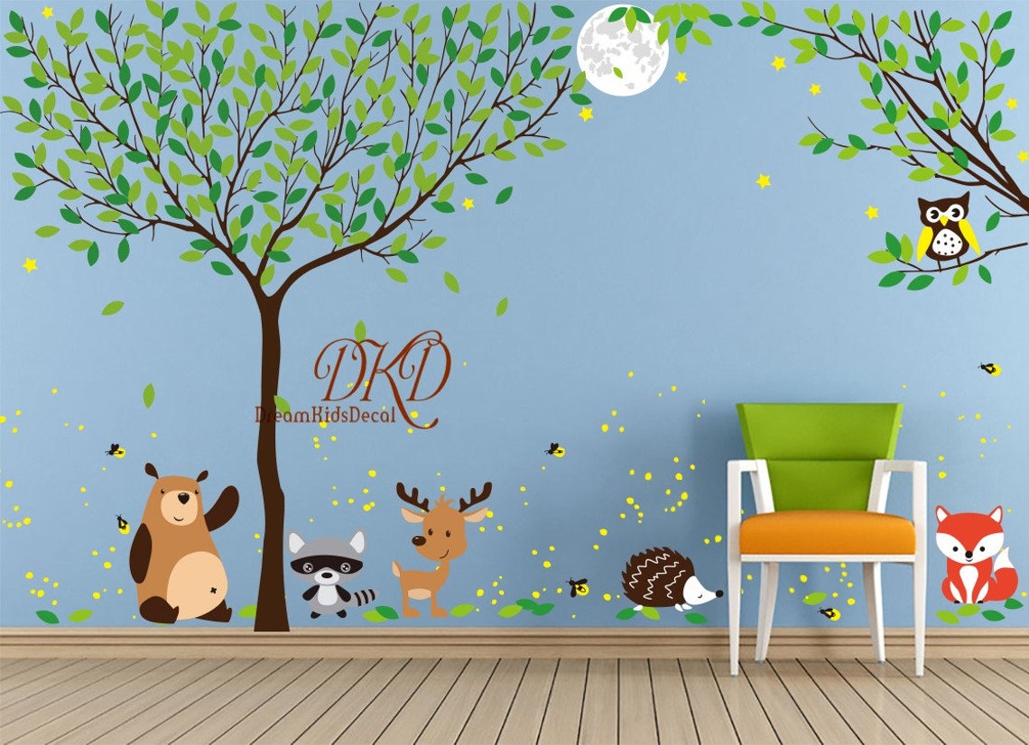 Jungle wall decal Full Tree Wall Sticker Woodland Nursery | Etsy