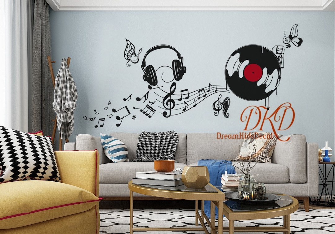 Music Record Player Musical Ornament Music Wall Decal Headphone ...