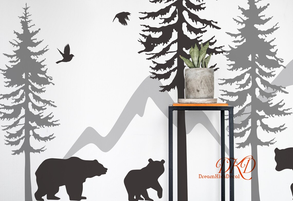 Pine Tree Wall Decals Wall Stickers Mountains Wall Decal - Etsy