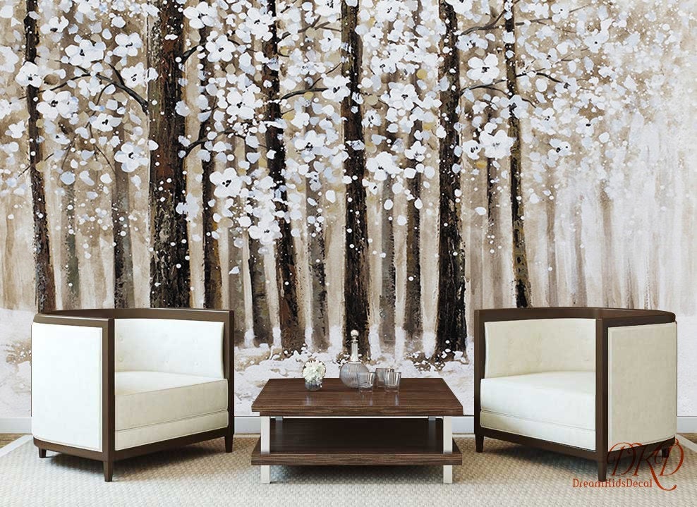 Nature Landscape Wall Mural Oil Painting Effect Tree in | Etsy