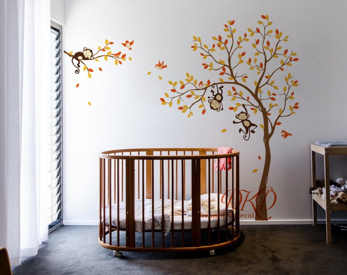 Removable Wall Sticker Tree Wall Decal With Jungle Monkeys - Etsy