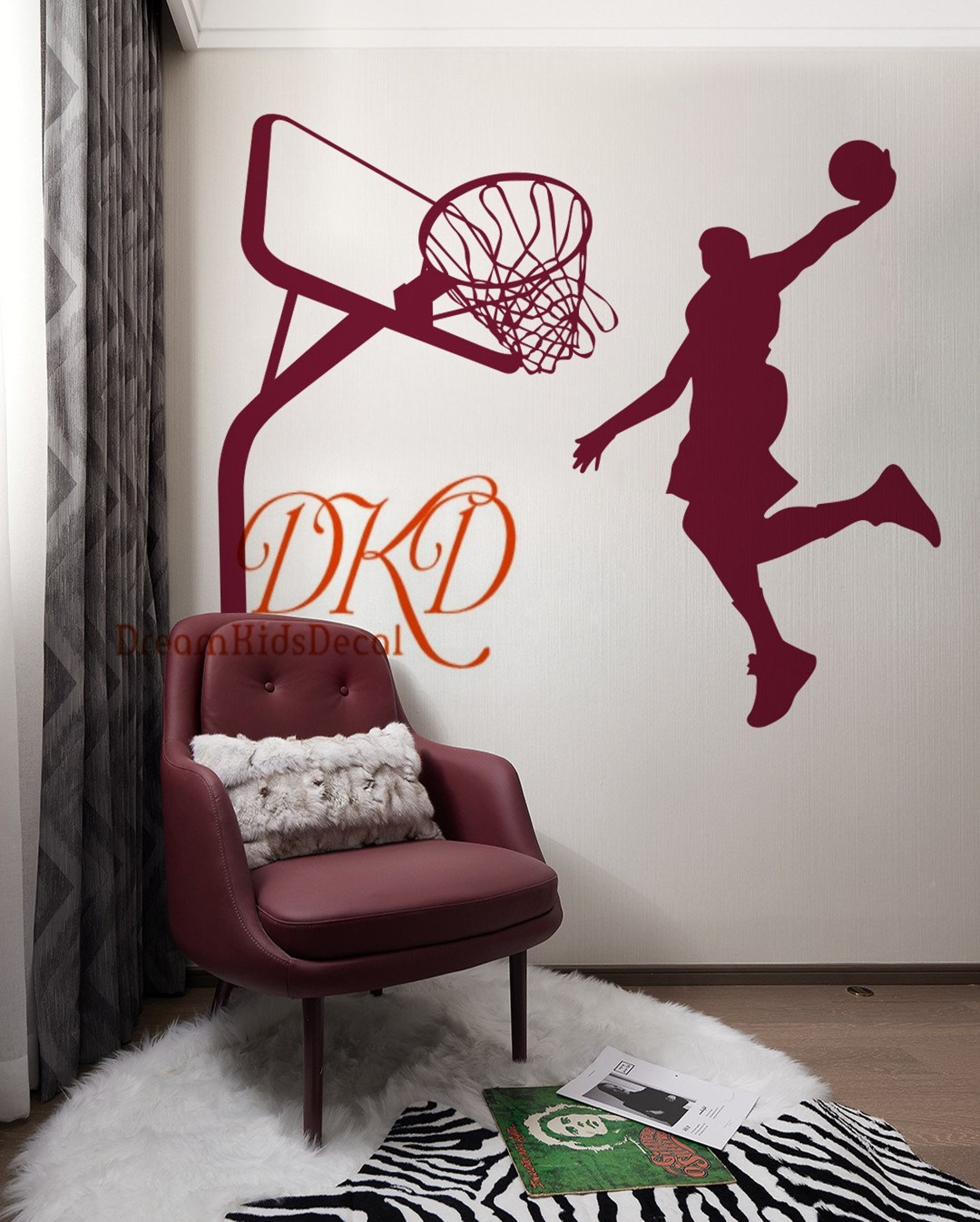 Basketball Wall Sticker Sports Wall Decal, Boys Room Decor Basketball ...