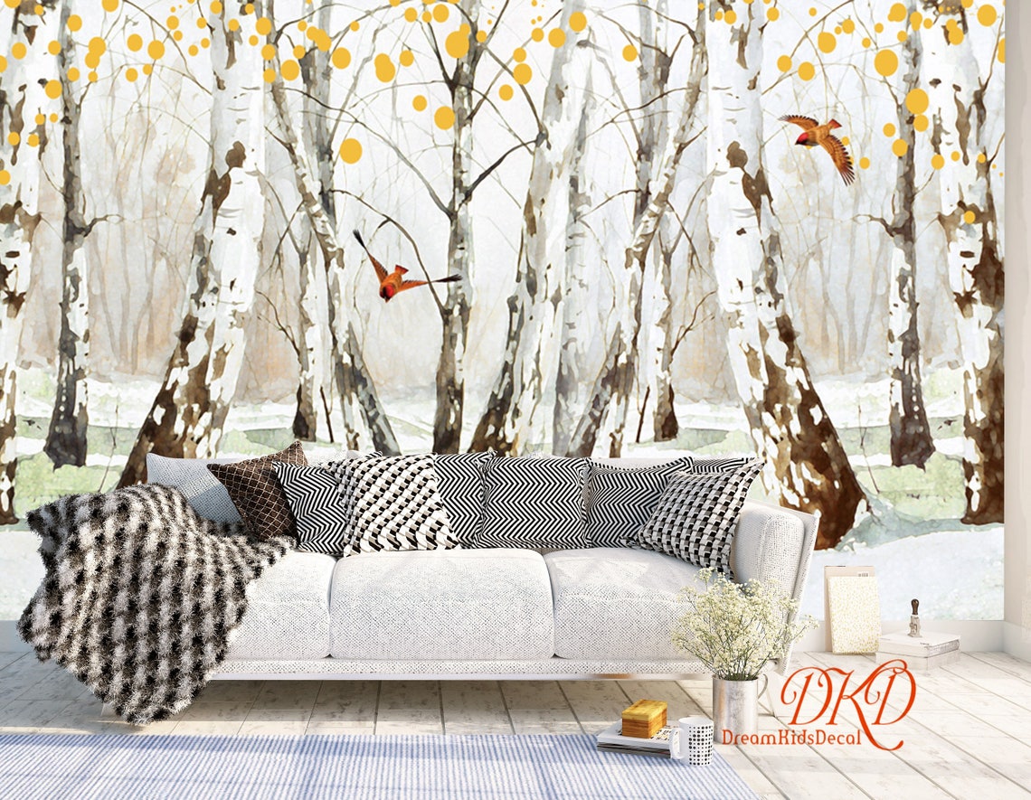 Wall Mural Trees Mural Watercolor Mural Wallpaper Giant | Etsy