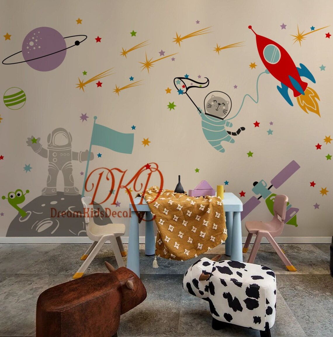 Space Wall Decal Planets Astronaut Rocket Stars Galaxy - Etsy