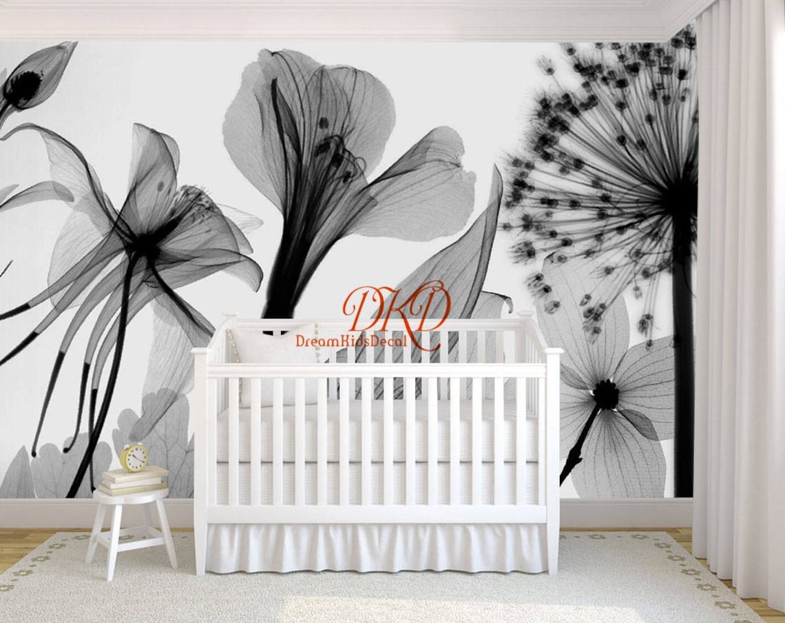 Dandelion Wall Mural Wallpaper Wall Coverings Black and - Etsy