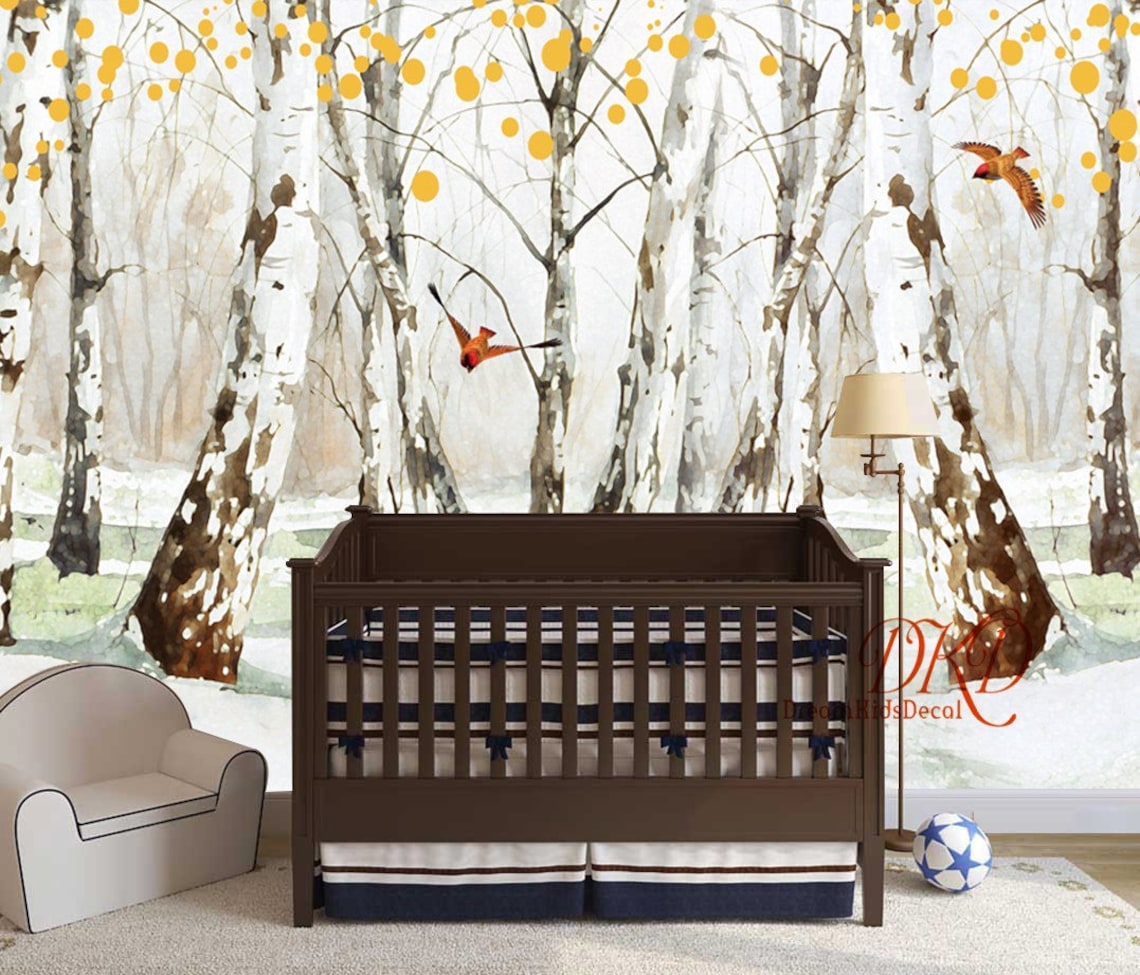 Wall Mural Trees Mural Watercolor Mural Wallpaper Giant | Etsy