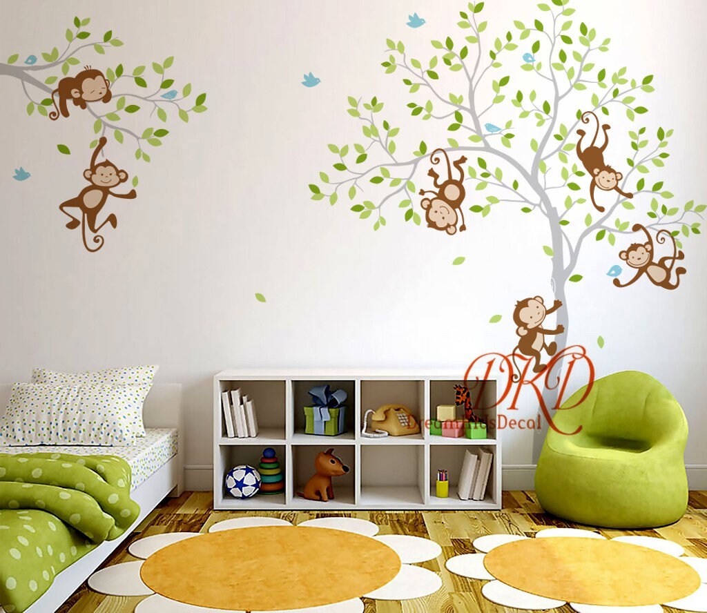 Jungle Wall Decal Playful Monkeys Wall Decal Vinyl Wall | Etsy