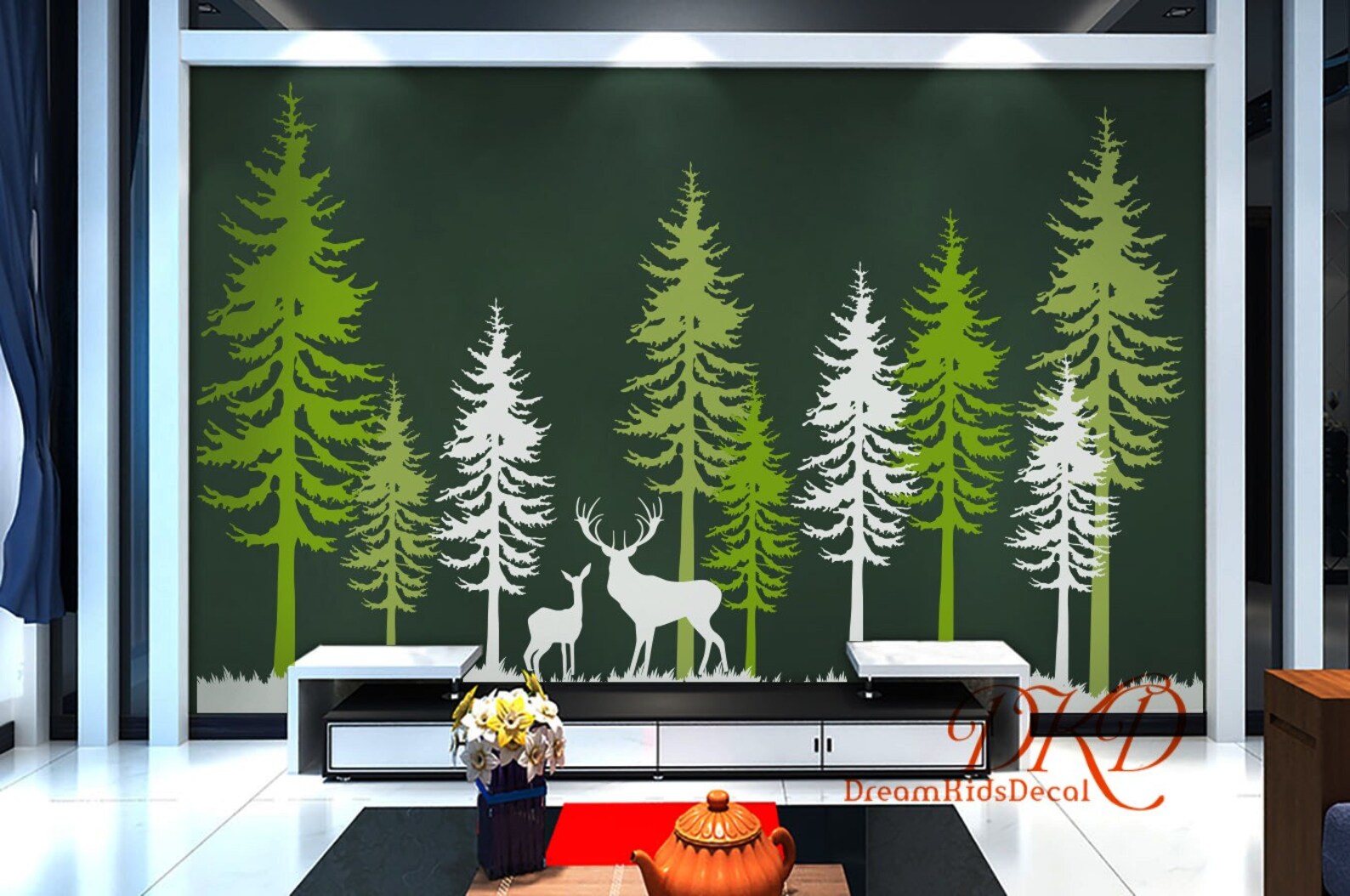 Forest Landscape Nature Vinyl Sticker, Deer Decal, Baby Room Jungle ...
