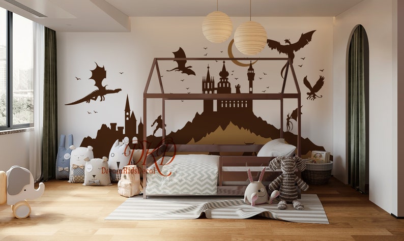 Fantasy Wall Castle Decal Moon Castle and Flying Dragon - Etsy