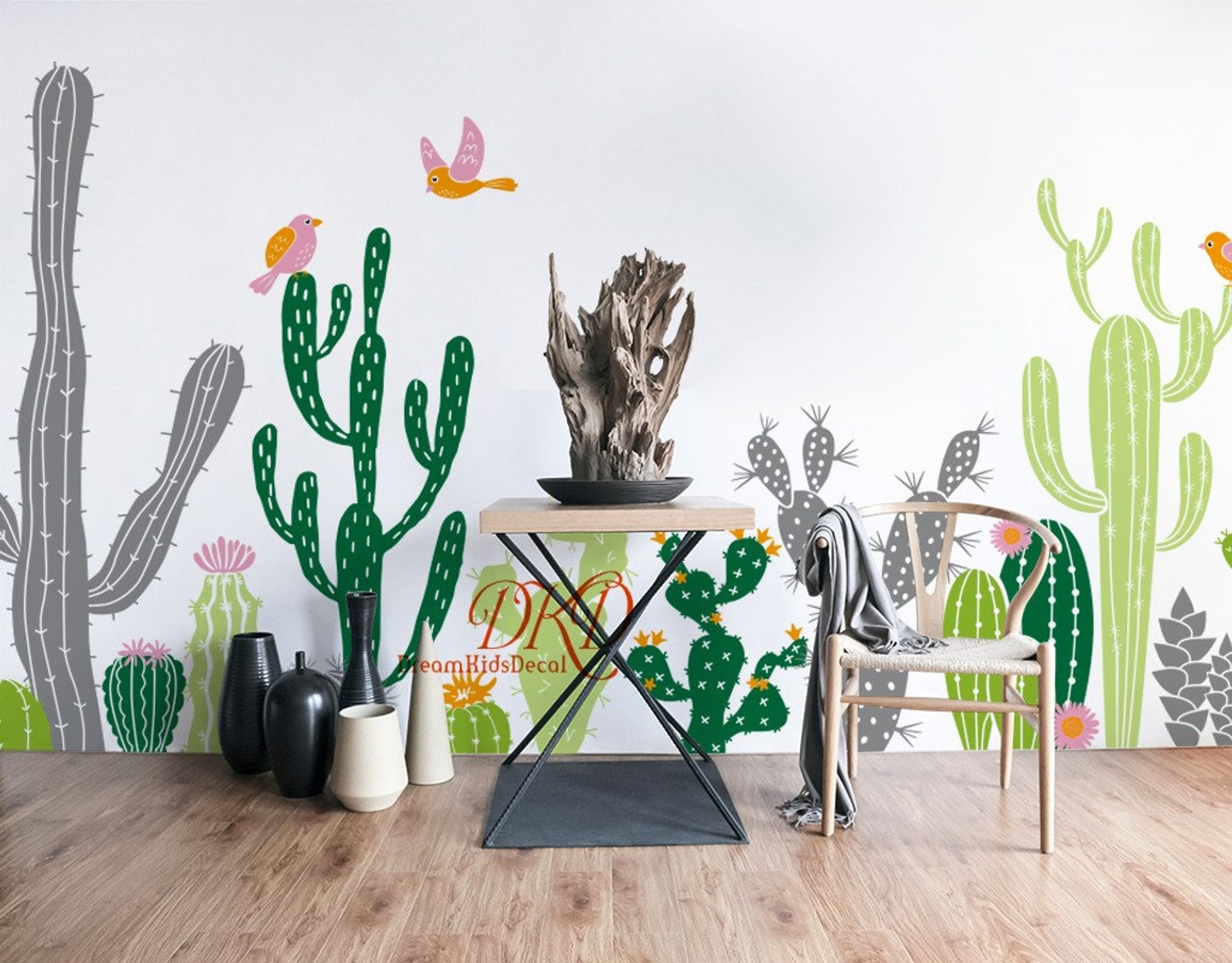 Large Wall Decal Murals Cactus Wall Decals Colorful Cacti - Etsy