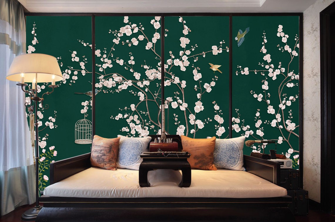 Chinoiserie Wallpaper Tree Branch and Birds Removable Floral - Etsy
