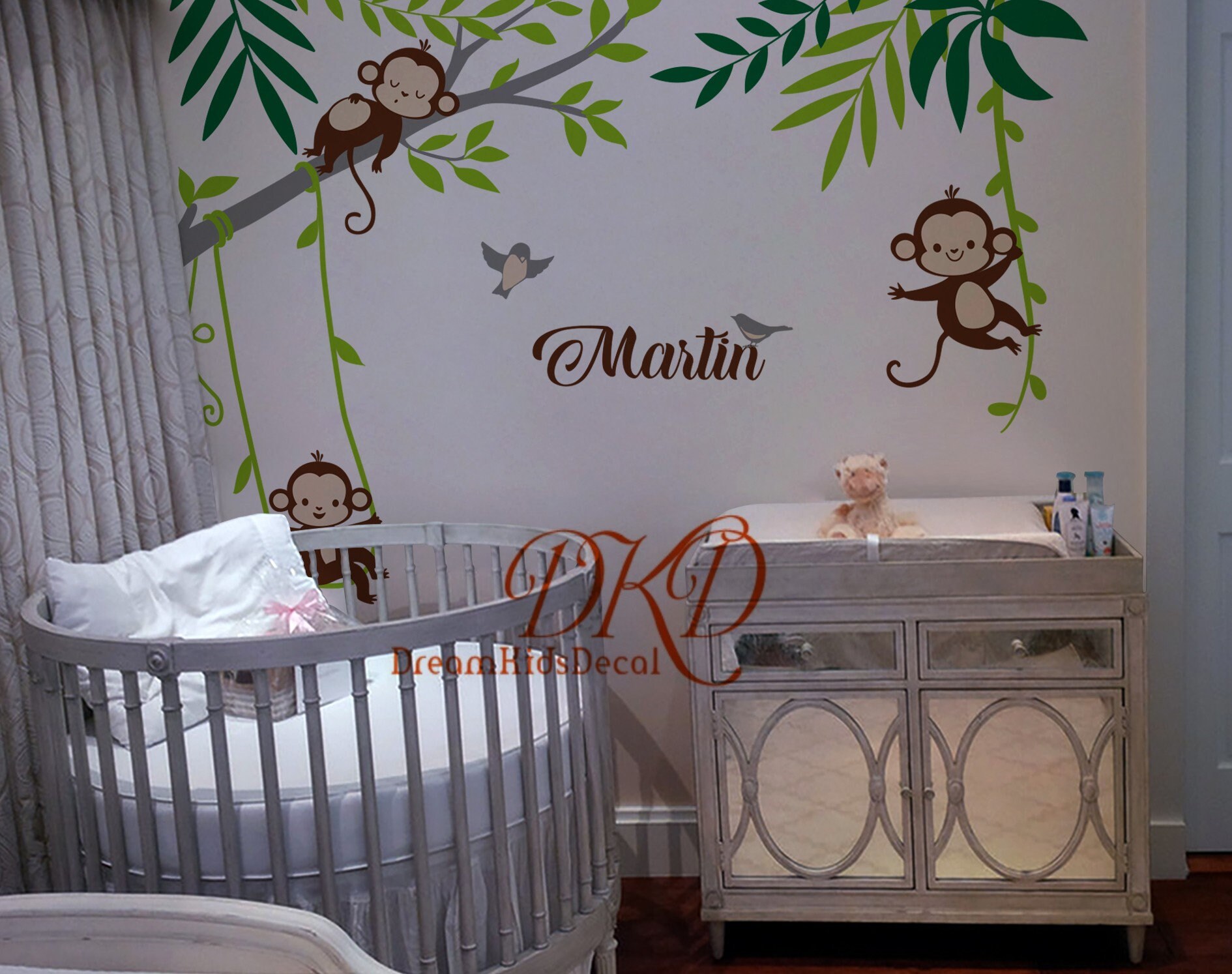 Monkey Tree Wall Decal, Jungle Monkey Tree Kids Room Wall Decal ...