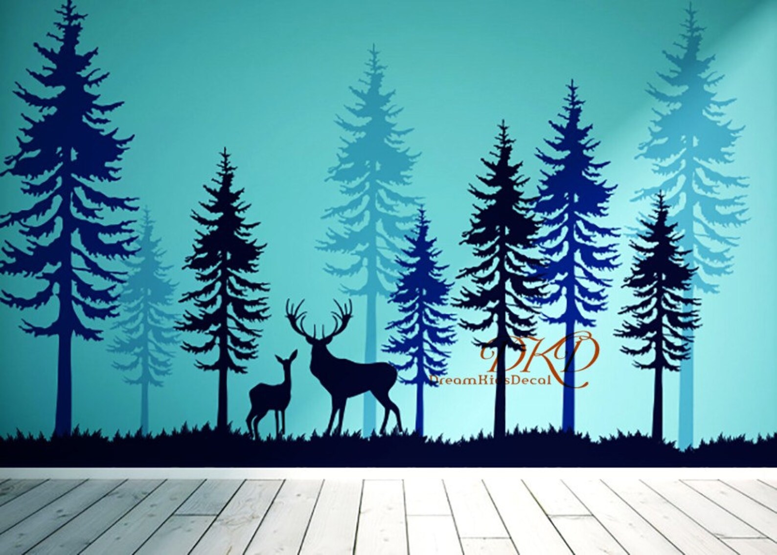 Forest Landscape Nature Vinyl Sticker, Deer Decal, Baby Room Jungle ...