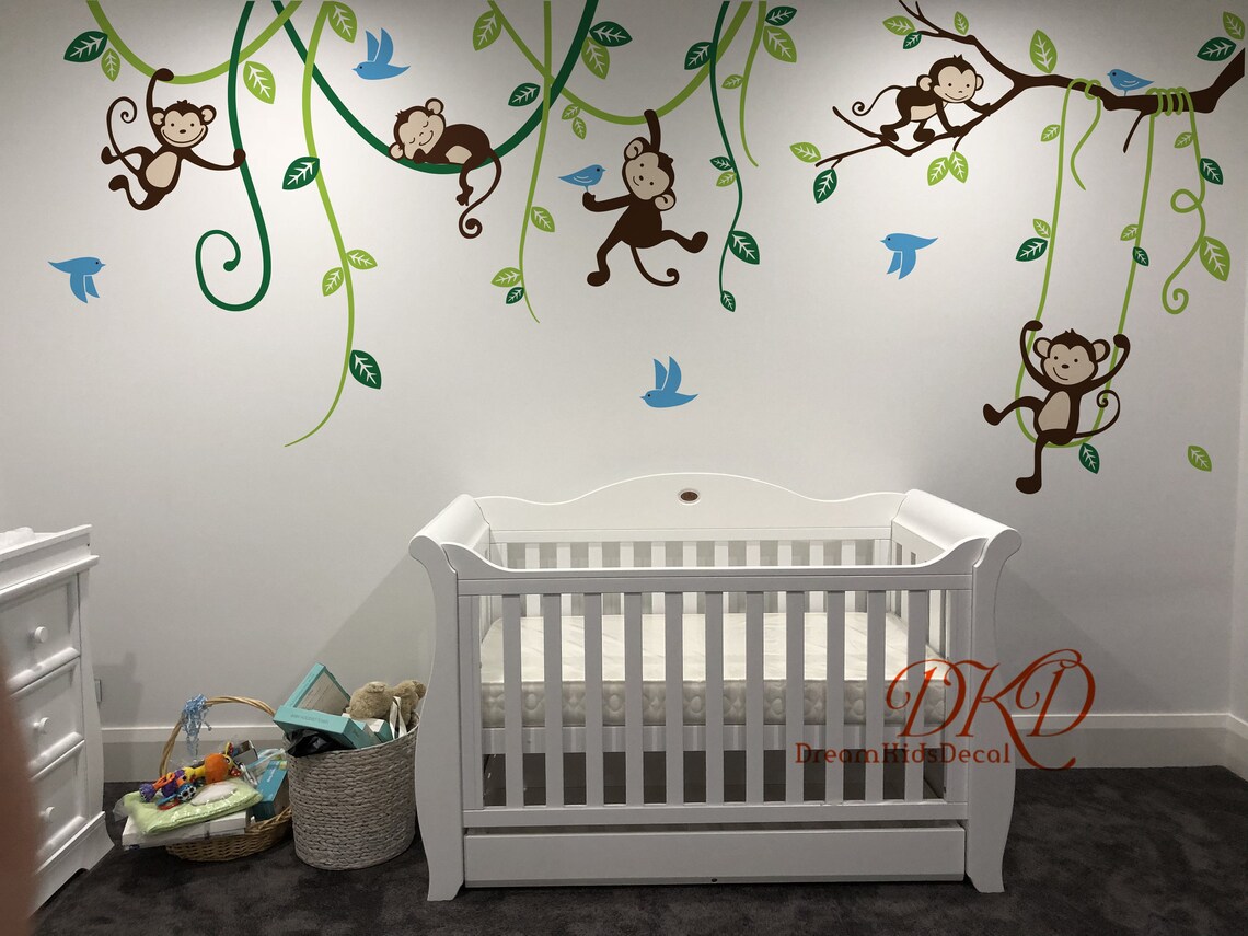 Jungle Decals Jungle Monkey Wall Decals Swinging Monkey - Etsy