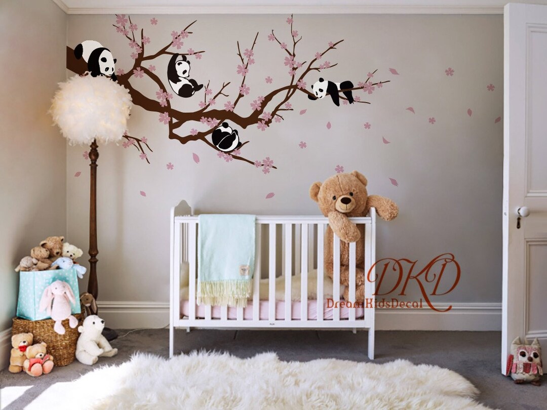Panda Tree Wall Decal Panda Wall Art Flower Tree Branch With Pandas ...