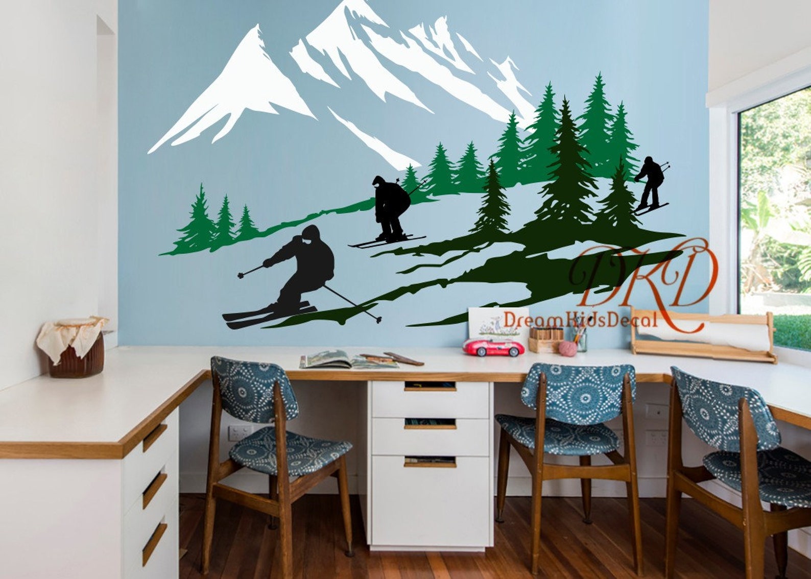 Ski Wall Decal, Pine Tree Wall Art, Downhill Mountains Wall Decal ...