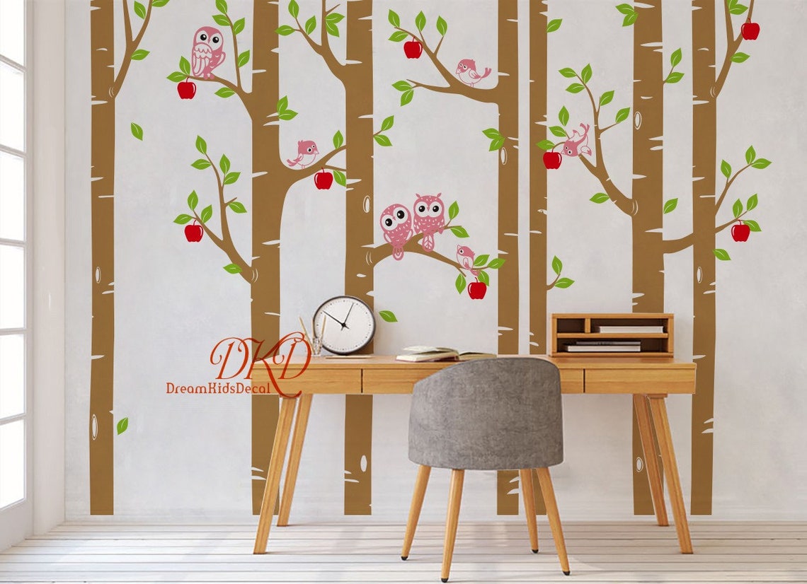 Birch Tree With Owls Wall Decal Baby Nursery Wall Stickers - Etsy
