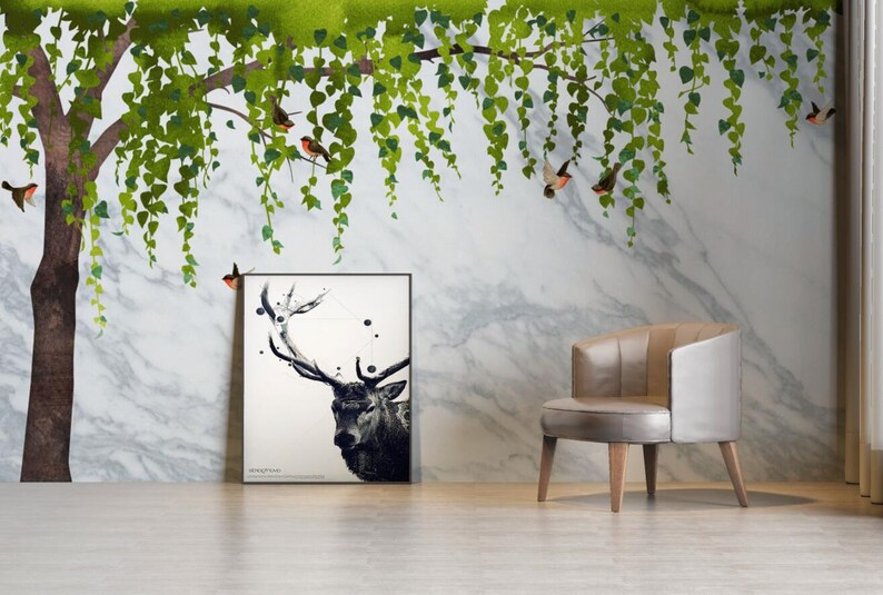 Marbled Tree Wallpaper, Wall Covering, Wall Murals, Giant Tree With Two ...