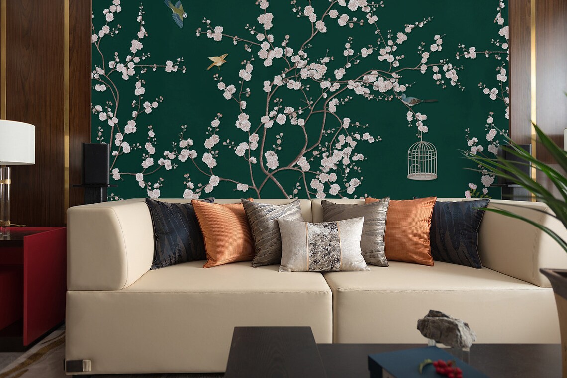 Chinoiserie Wallpaper Tree Branch and Birds Removable Floral - Etsy