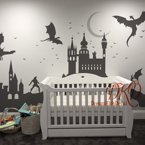 Fantasy Wall Castle Decal Moon Castle and Flying Dragon - Etsy