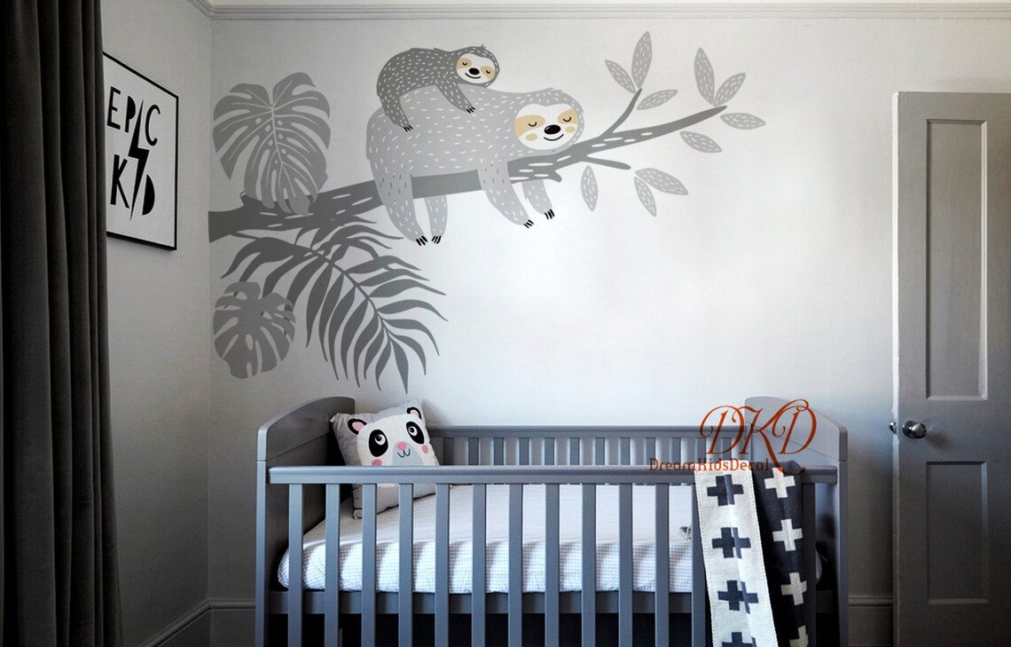 Hanging Sloth Decal Sloth Tree Branch Wall Decal Tropical | Etsy