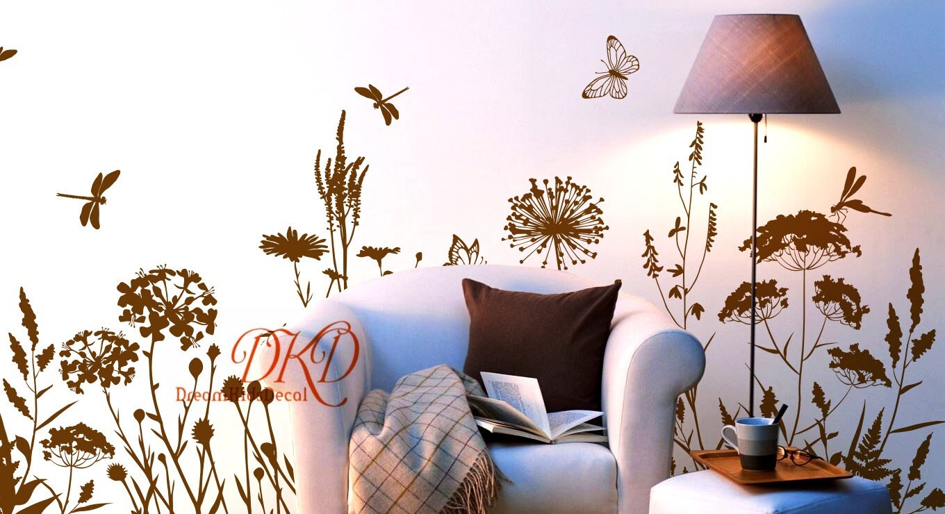 Flower Wall Sticker Nursery Wall Decal Floral Grass Plant | Etsy