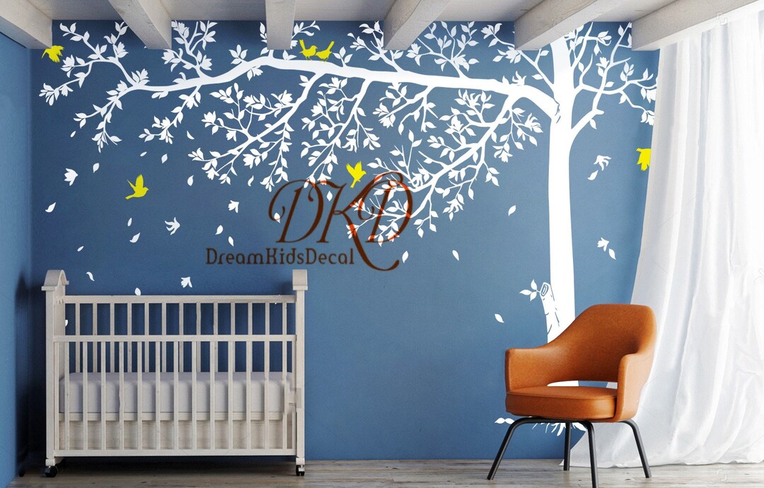 Flower Tree Wall Decal With Falling Leaves Baby Nursery Wall - Etsy