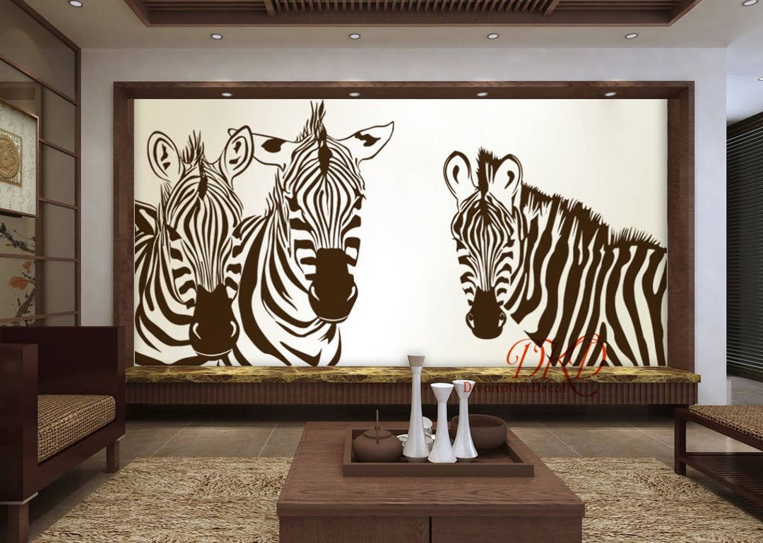 Zebra Wall Decal, Jungle Safari African Children Wall Decal, Zebra Decor for Nursery Home Decor ...