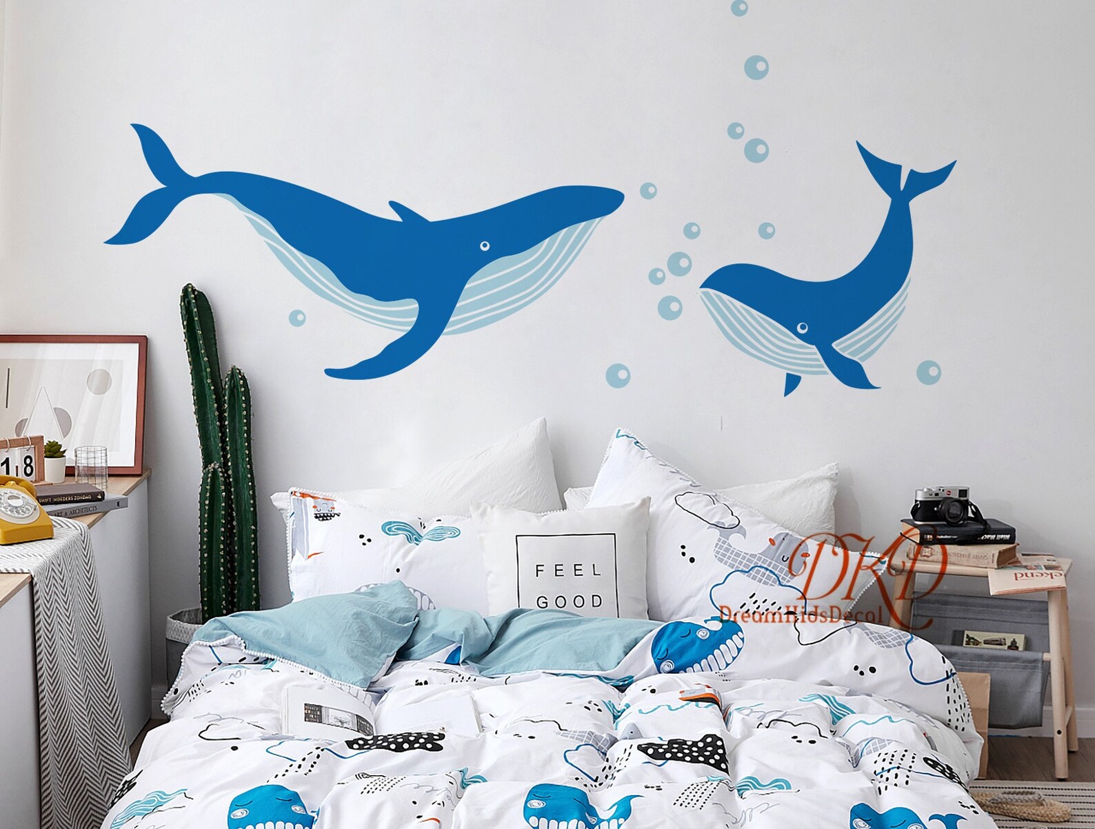Wall Decal Two-colored Whales, Whale Decal Under Water, Ocean Theme ...