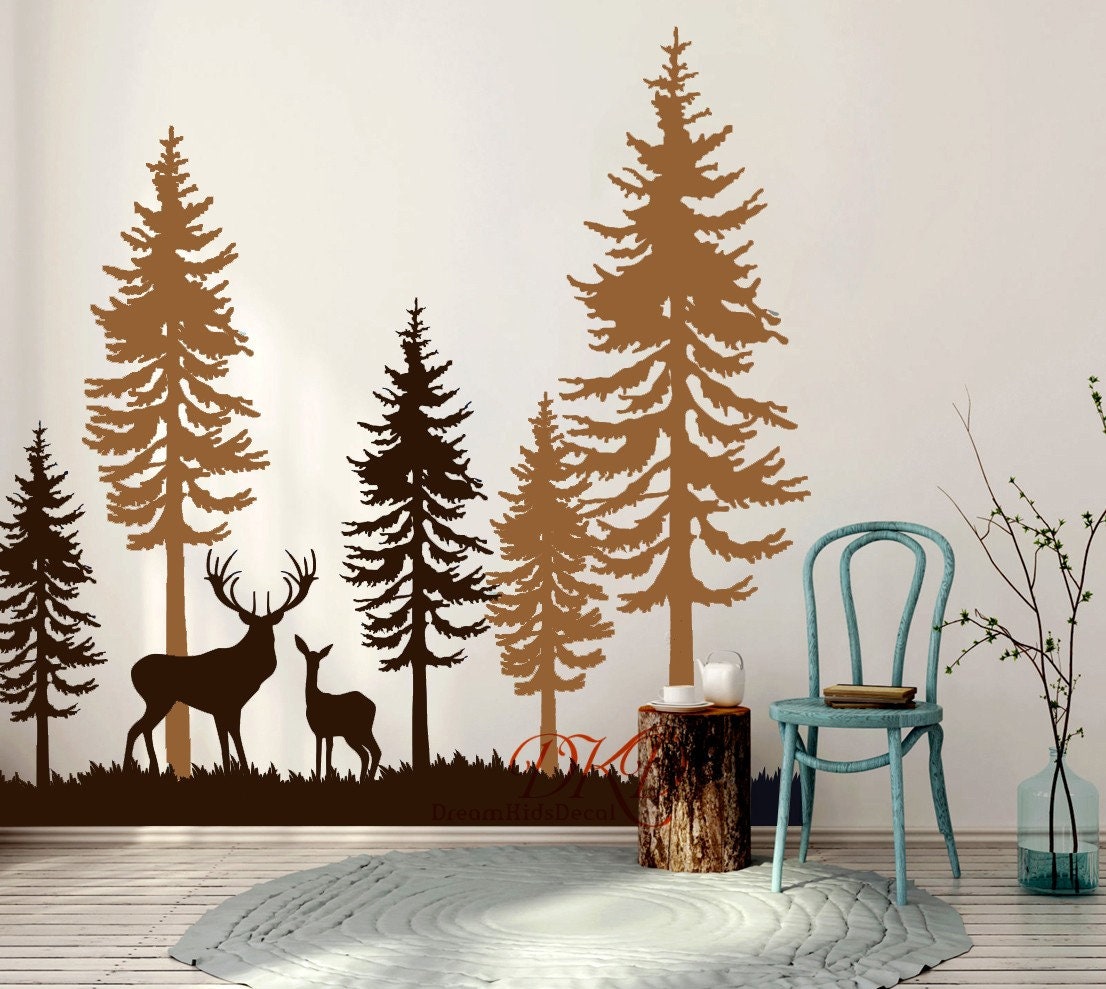 Pine Tree Forest Wall Decals Wall Stickers 5 Pine Trees With Etsy