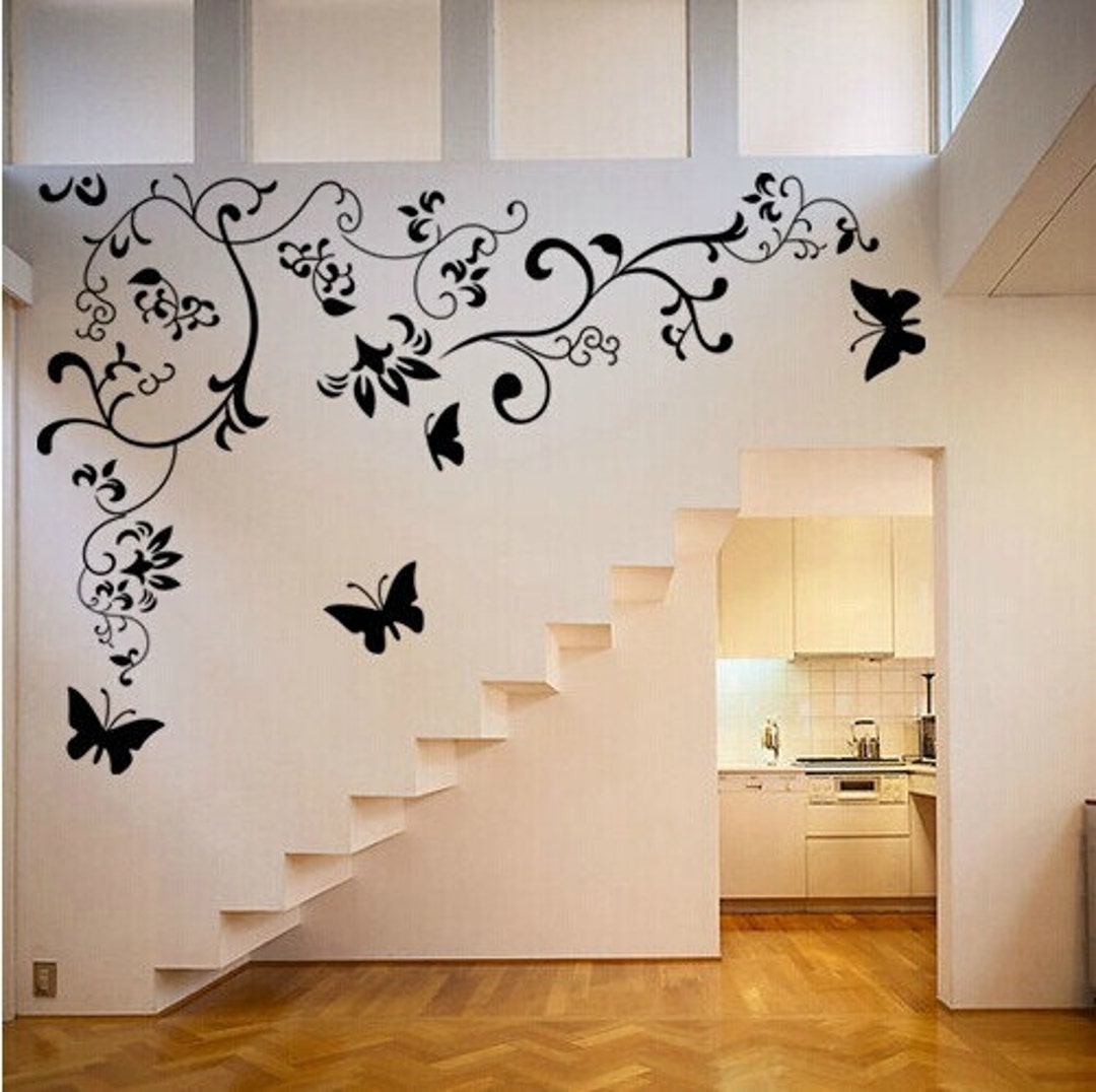 Flower and Butterfly Wall Decals, Flower Wall Stickers, Butterfly Wall ...